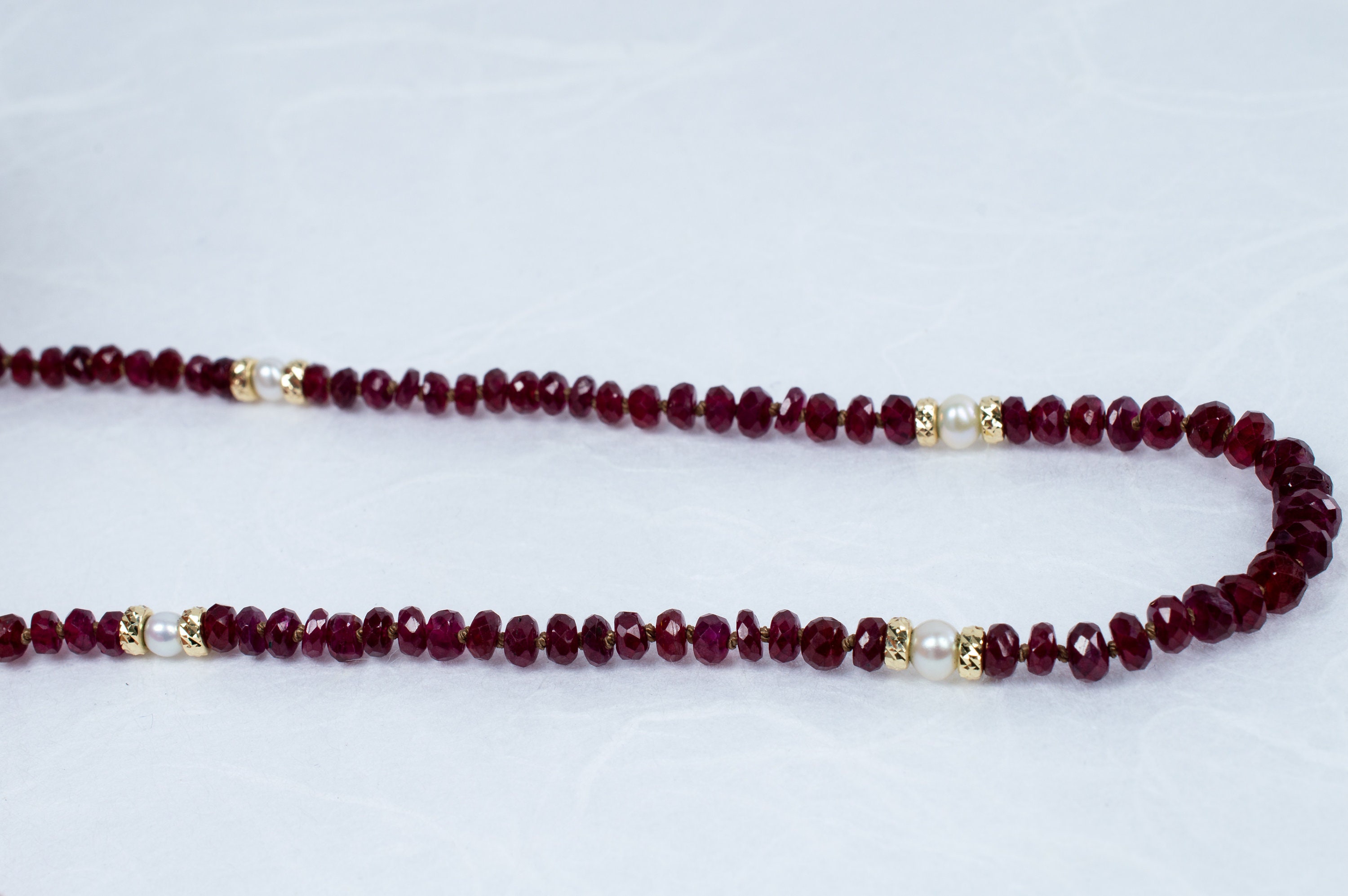 Natural Ruby Necklace With Freshwater Pearl and Solid 14k Gold Accents ...
