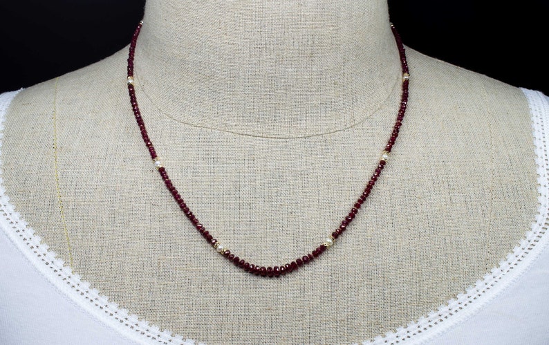 Natural Ruby Necklace With Freshwater Pearl and Solid 14k Gold Accents ...