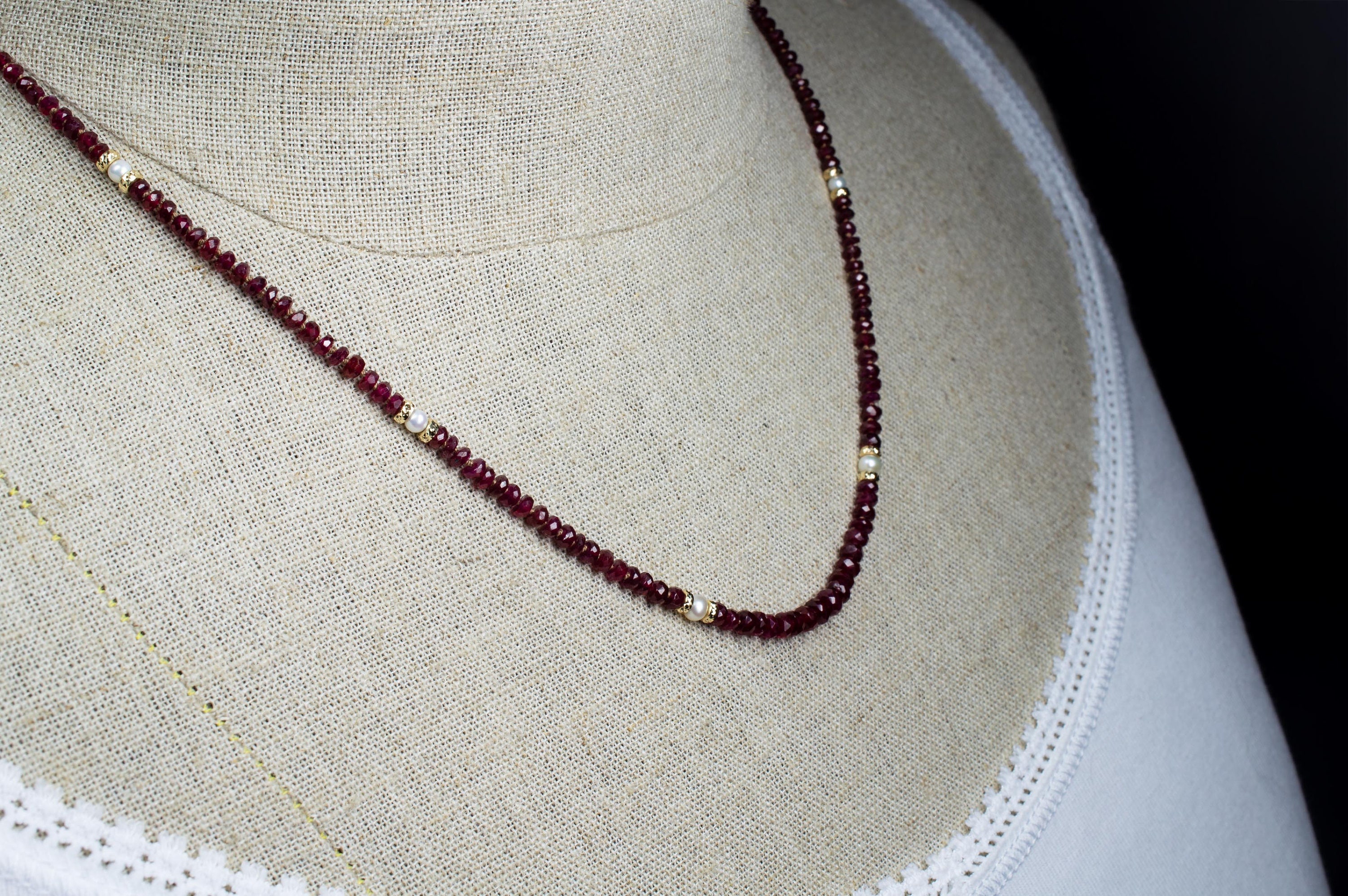 Natural Ruby Necklace With Freshwater Pearl and Solid 14k Gold Accents ...