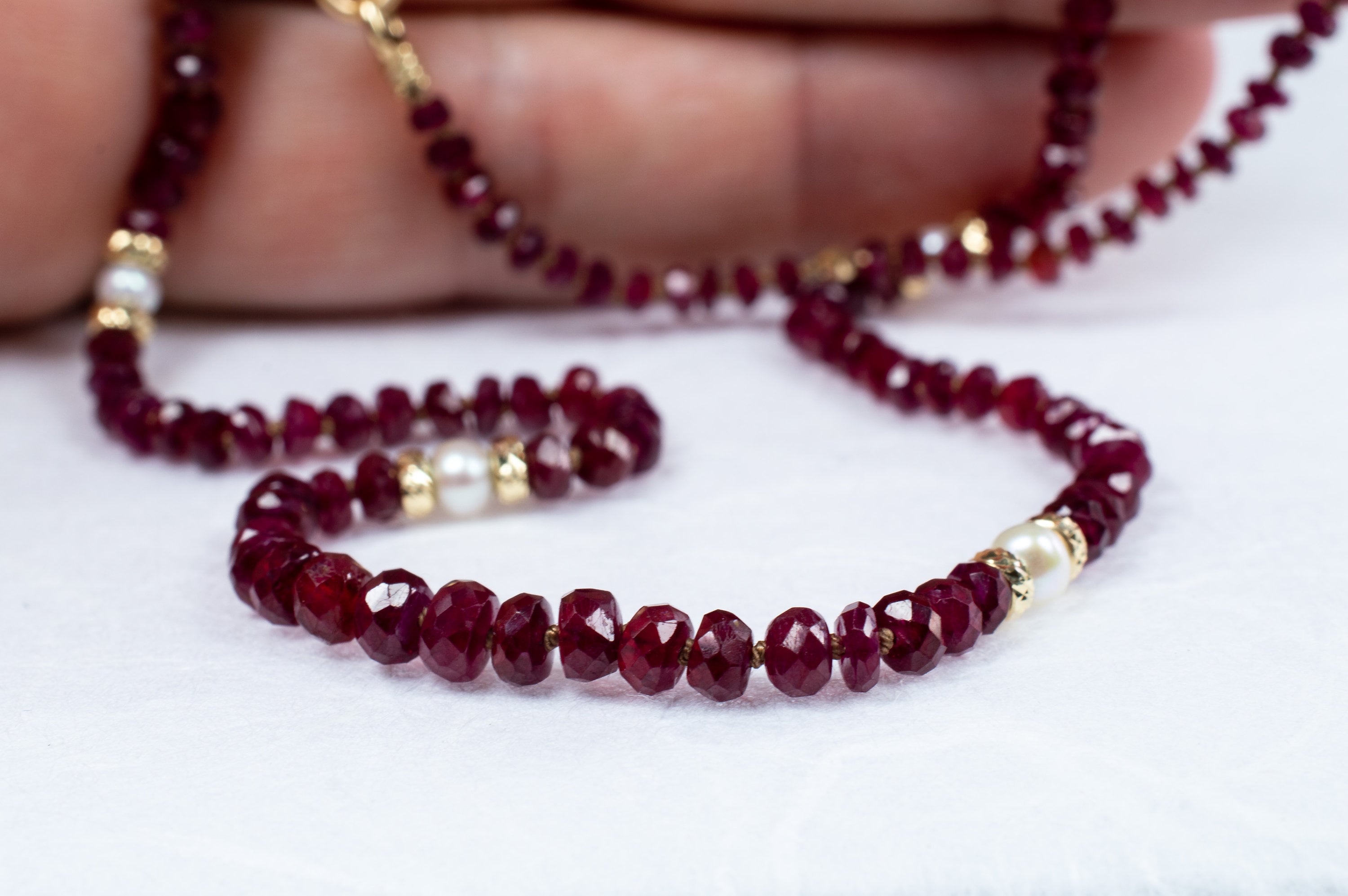 Natural Ruby Necklace With Freshwater Pearl and Solid 14k Gold Accents ...
