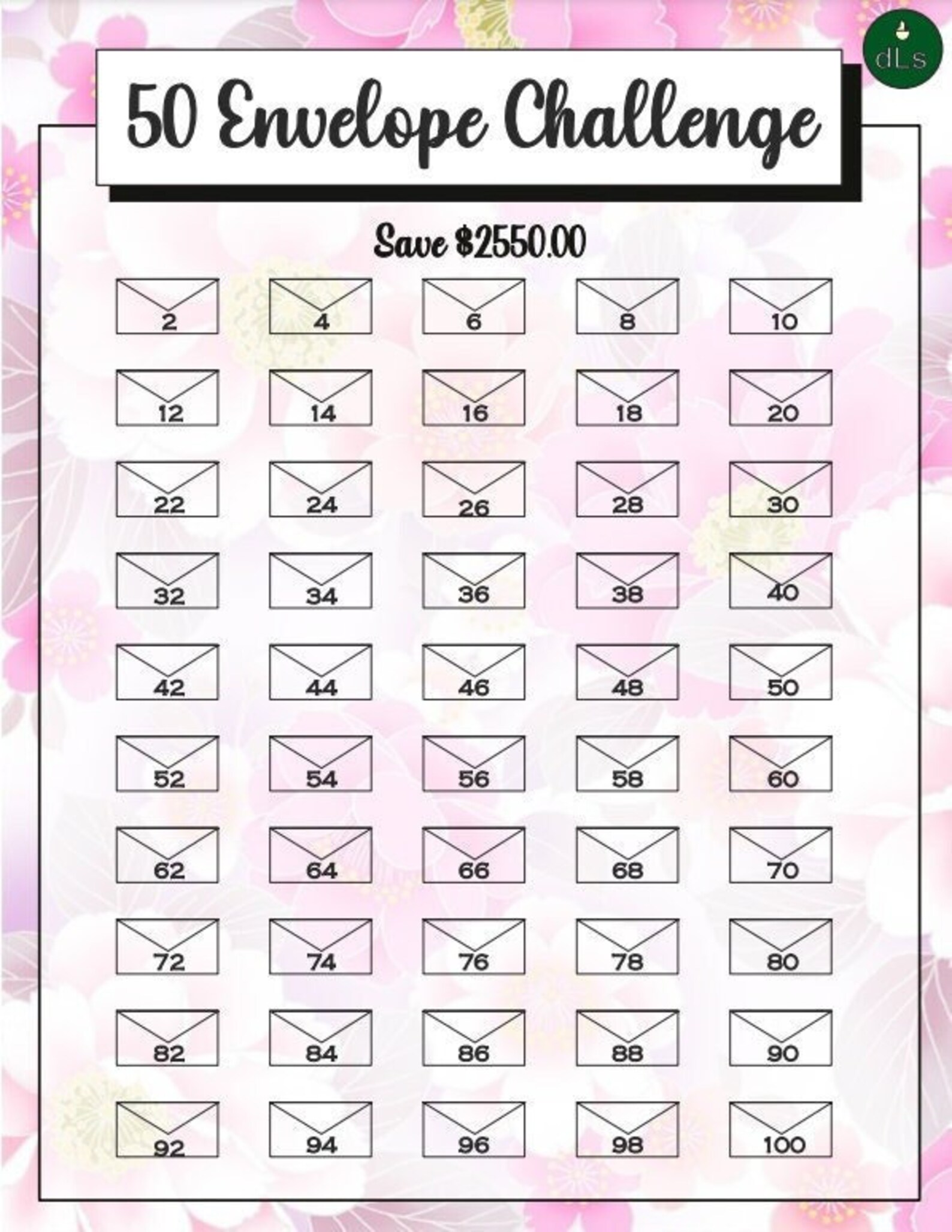 50 Envelope Savings Challenge Budget Tracker Savings - Etsy
