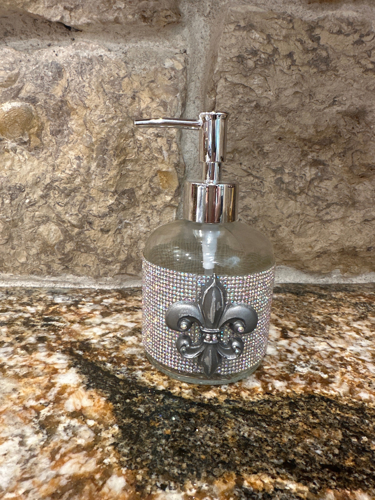 Glass Soap Dispenser, Chrome Pump, AB Crystal, Glass Dispenser, Glass ...