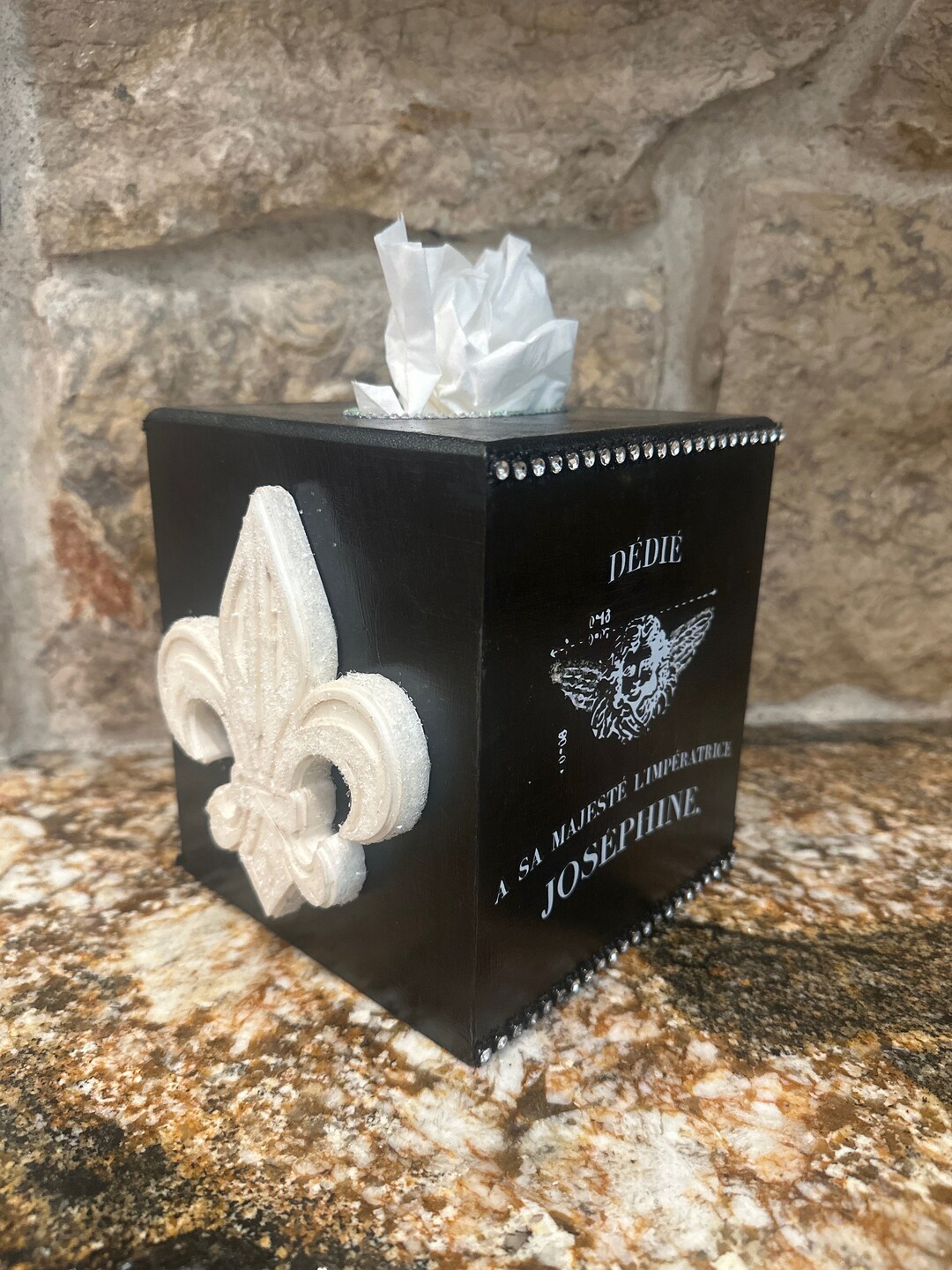 Black and White Embellished Fleur De Lis Tissue Box With - Etsy