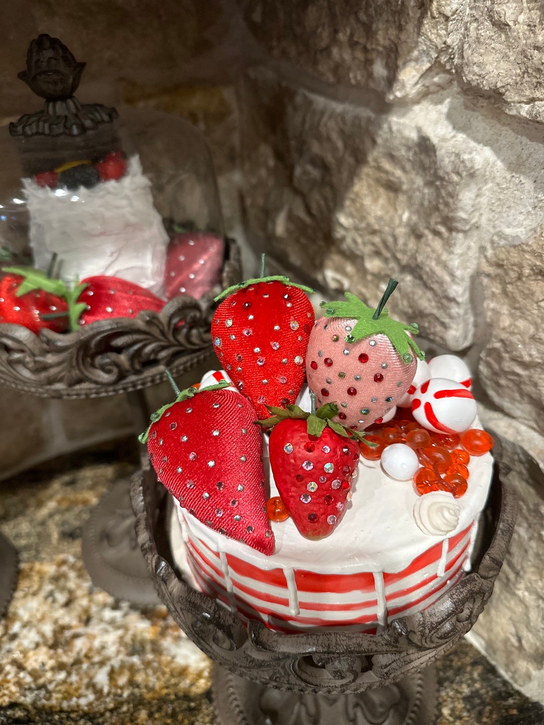 Velvet Strawberries, Rhinestone Velvet Strawberries, Vintage ...