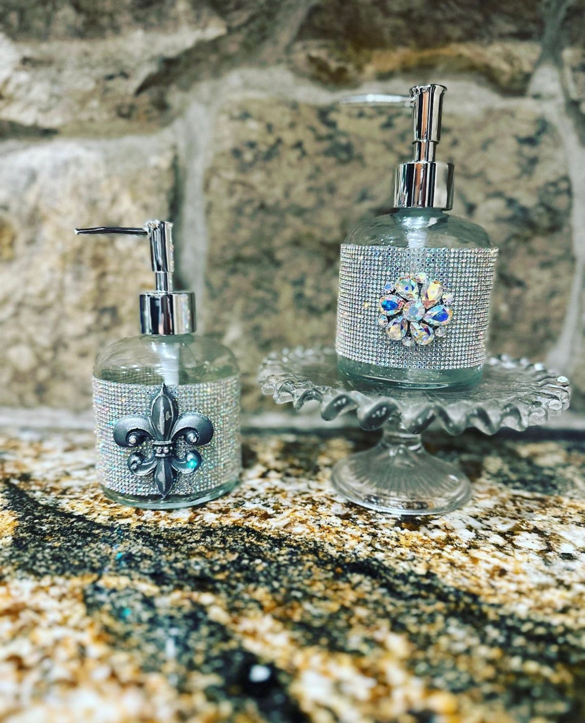 Glass Soap Dispenser, Chrome Pump, AB Crystal, Glass Dispenser, Glass ...