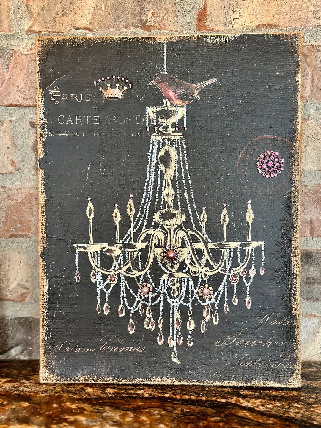 Burlap Canvas Picture Crown Bird Chandelier Gift Wall Hanging - Etsy