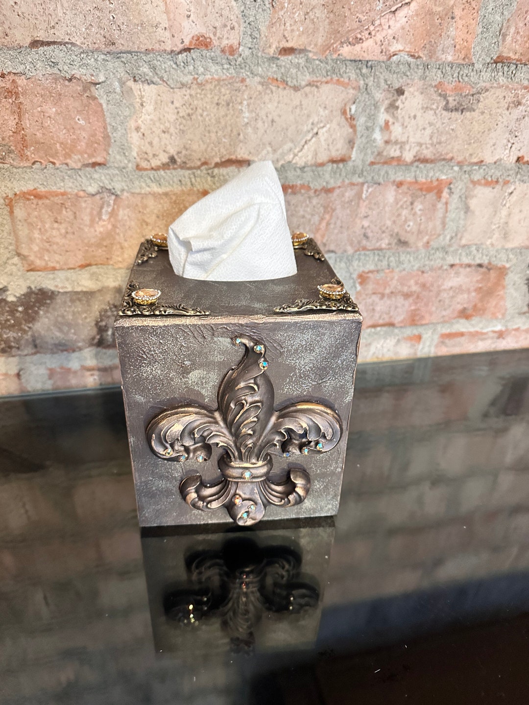 Embellished Tissue Box Fleur De Lis Bathroom Decor Old World Leopard - Etsy