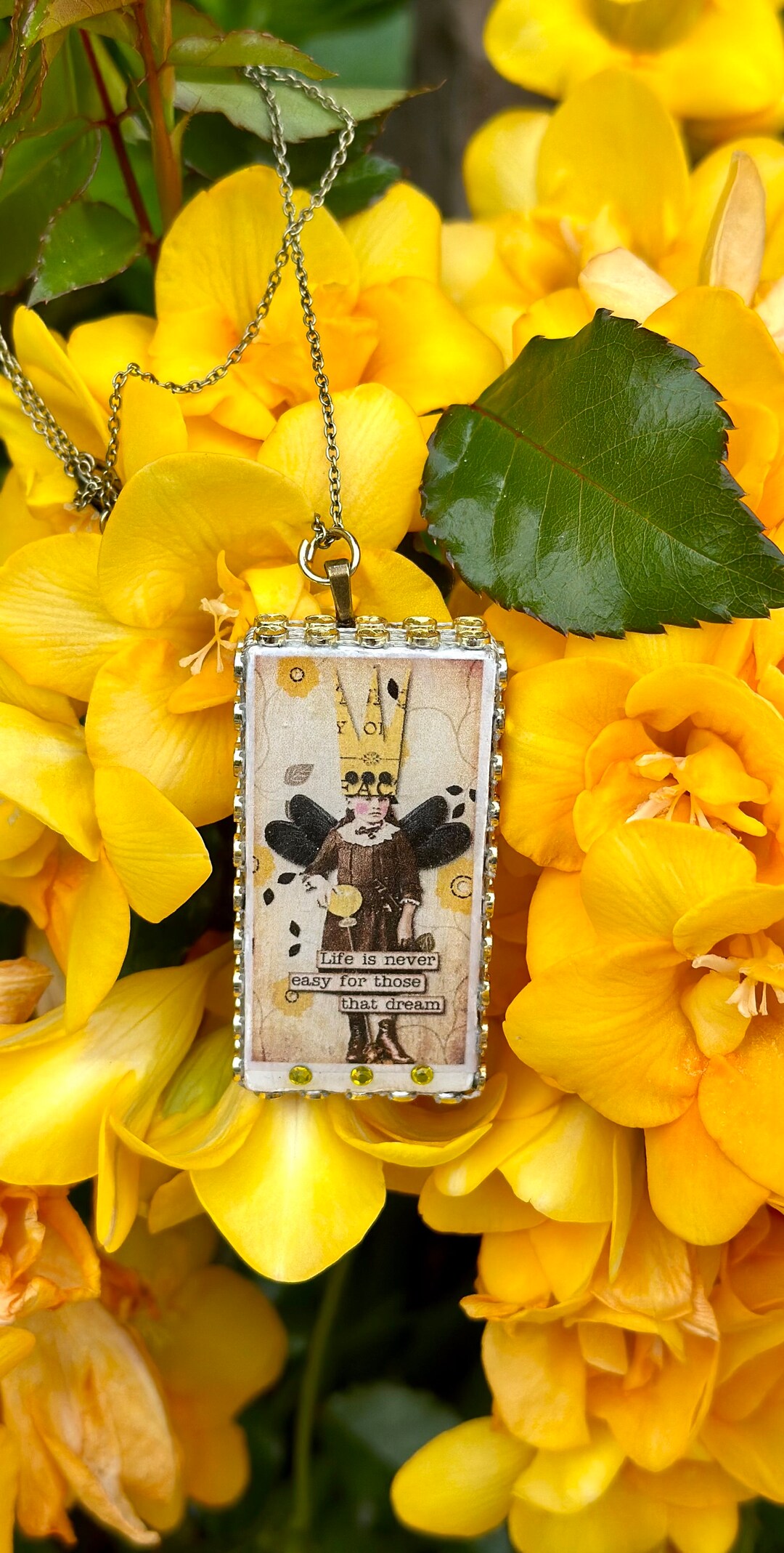 Vintage Upcycled Domino Necklaces Cute Quotes Reversible Crown Handmade ...