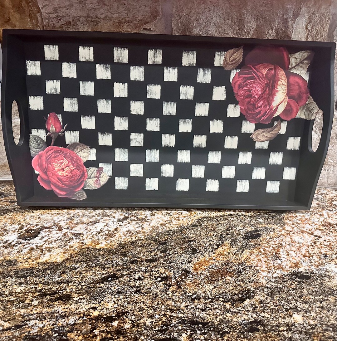 Decorative Square Tray, Checkered Rose Tray, Laptop Tray, Serving Tray ...