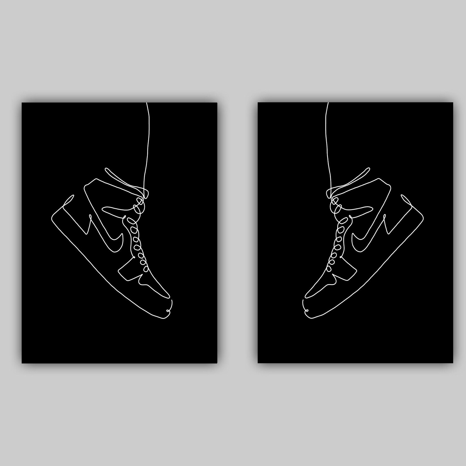 Sneaker Digital Print, Black Background, Line Art, Shoes Over Power ...