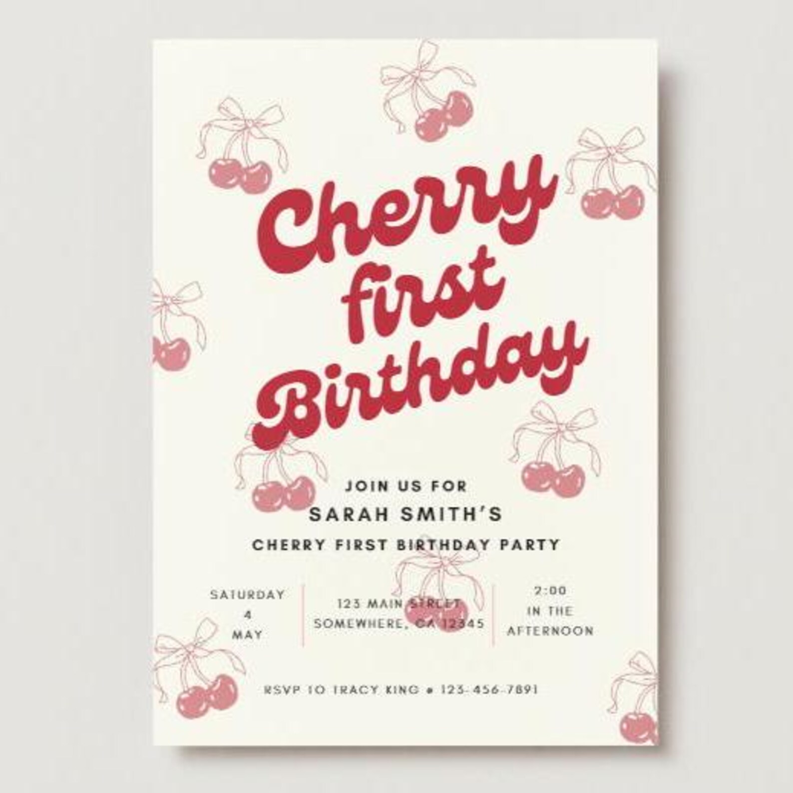 EDITABLE Cherry First Birthday Trendy 1st Birthday Party Invite - Etsy