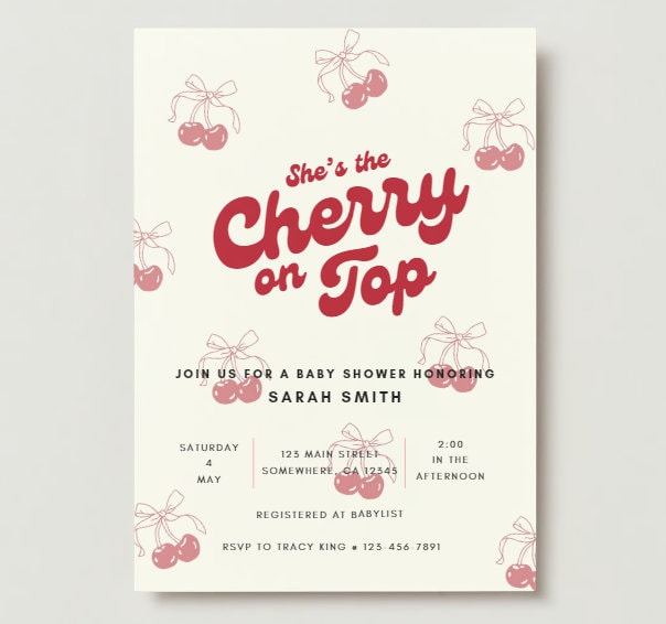 EDITABLE She's the Cherry on Top Trendy Baby Shower Invite - Etsy