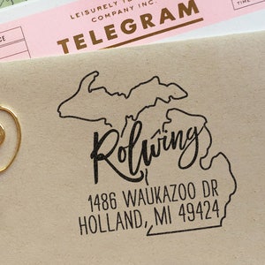Return Address Stamp, Custom Michigan State Address Stamp, Gift for ...