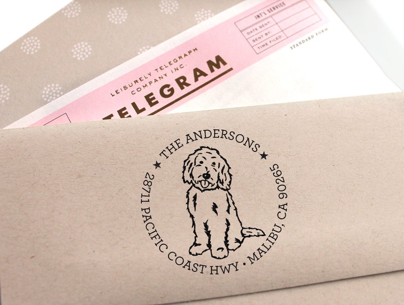 Custom Address Stamp, Goldendoodle Dog Return Address Stamp, Customized ...