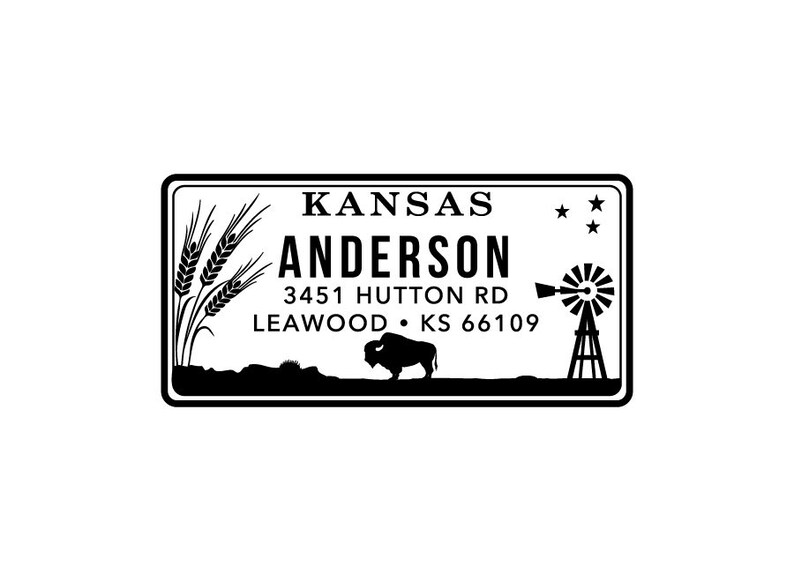 Custom Kansas License Plate Return Address Stamp for weddings | Etsy