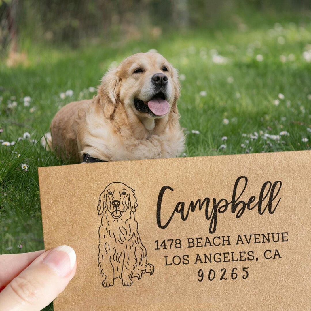 Custom Address Stamp Golden Retriever Return Address Holiday ...
