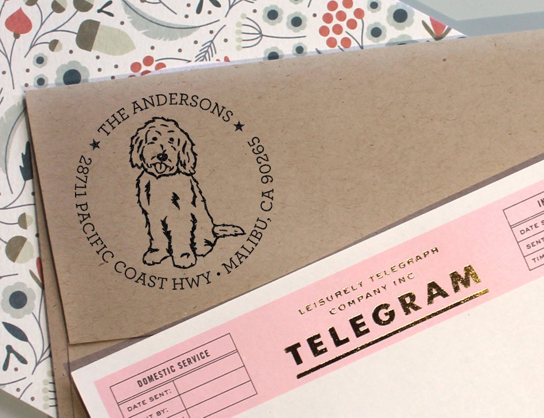 Custom Address Stamp, Goldendoodle Dog Return Address Stamp, Customized ...