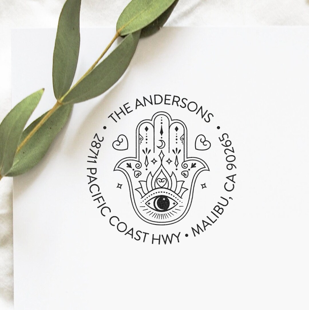 Custom Return Address Stamp Hamsa Evil Eye Protection Customized Family ...