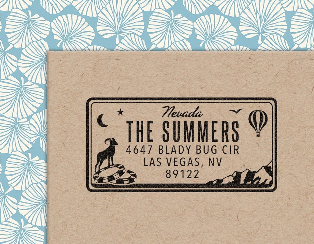 Custom Nevada License Plate Mountain Return Address Stamp Weddings or ...