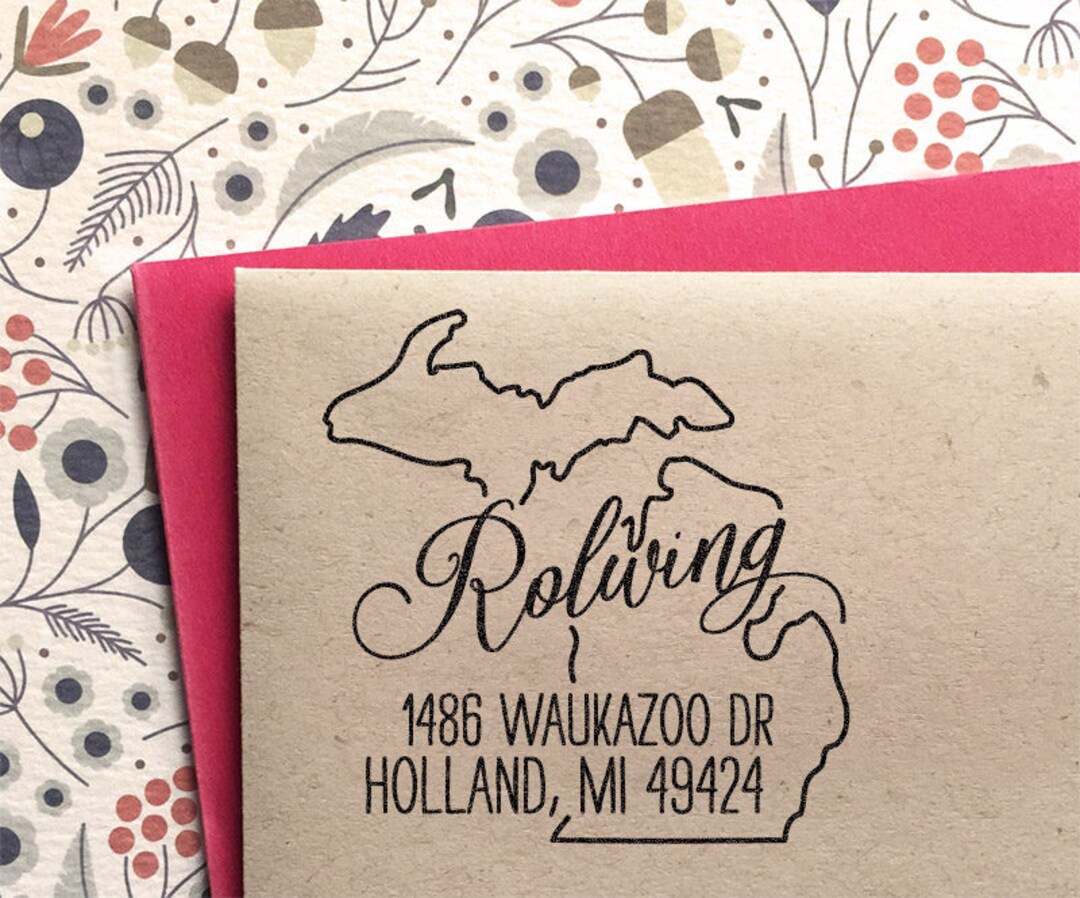 Return Address Stamp, Custom Michigan State Address Stamp, Gift for ...