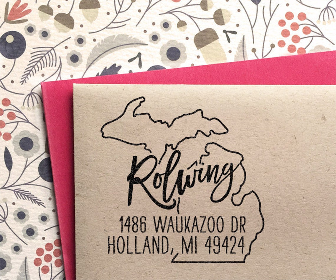 Return Address Stamp Custom Michigan State Address Stamp - Etsy