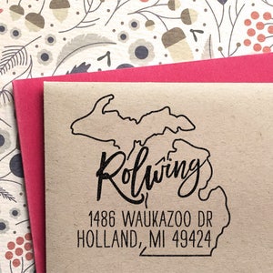 Return Address Stamp, Custom Michigan State Address Stamp, Gift for ...