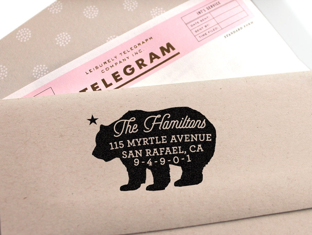 Custom Address Stamp, California Republic Bear Address Stamp, State ...