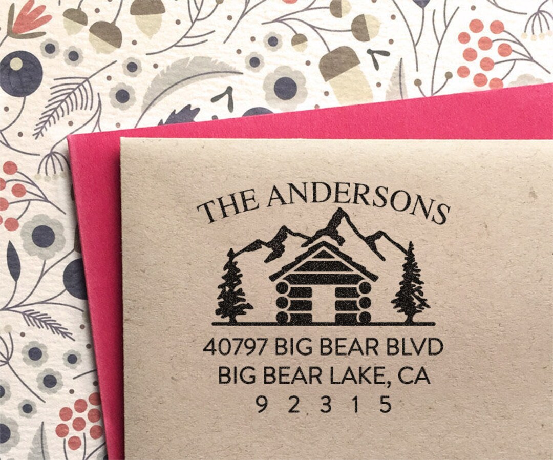 Return Address Stamp Cabin in the Mountains, Wedding, Housewarming ...