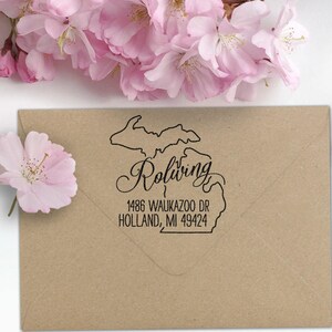 Return Address Stamp, Custom Michigan State Address Stamp, Gift for ...