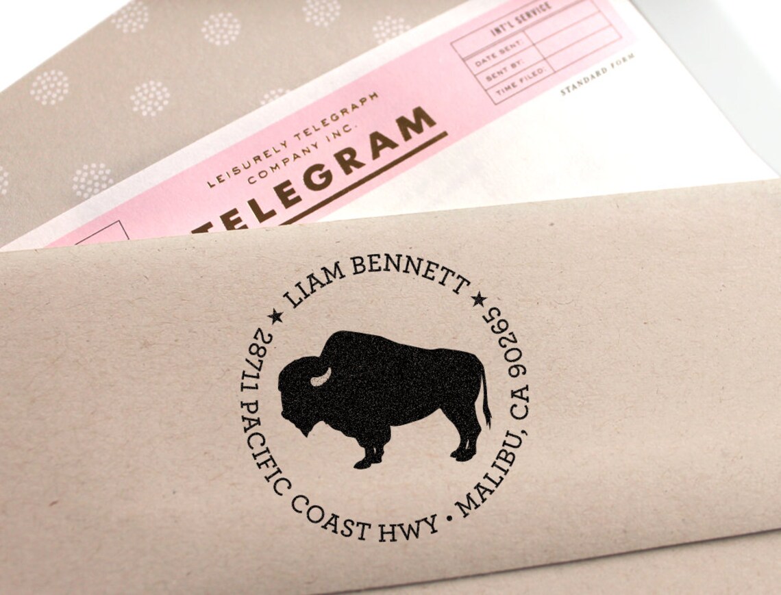 Custom Address Stamp With Buffalo Bison Rubber Stamp Return - Etsy