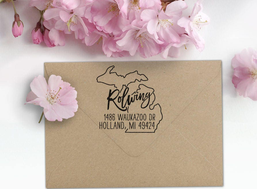Return Address Stamp Custom Michigan State Address Stamp - Etsy