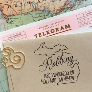 Return Address Stamp, Custom Michigan State Address Stamp, Gift for ...