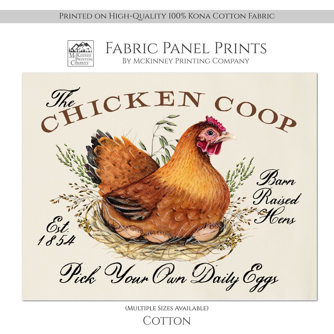 Chicken Fabric, Chicken Cotton Fabric, Farm Fabric Panel, Hen, Eggs ...