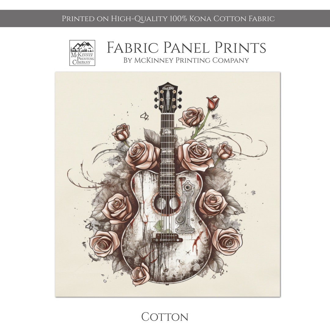 Guitar Fabric, Acoustic Guitar, Music, Rose, Floral, Wall Art, Large ...