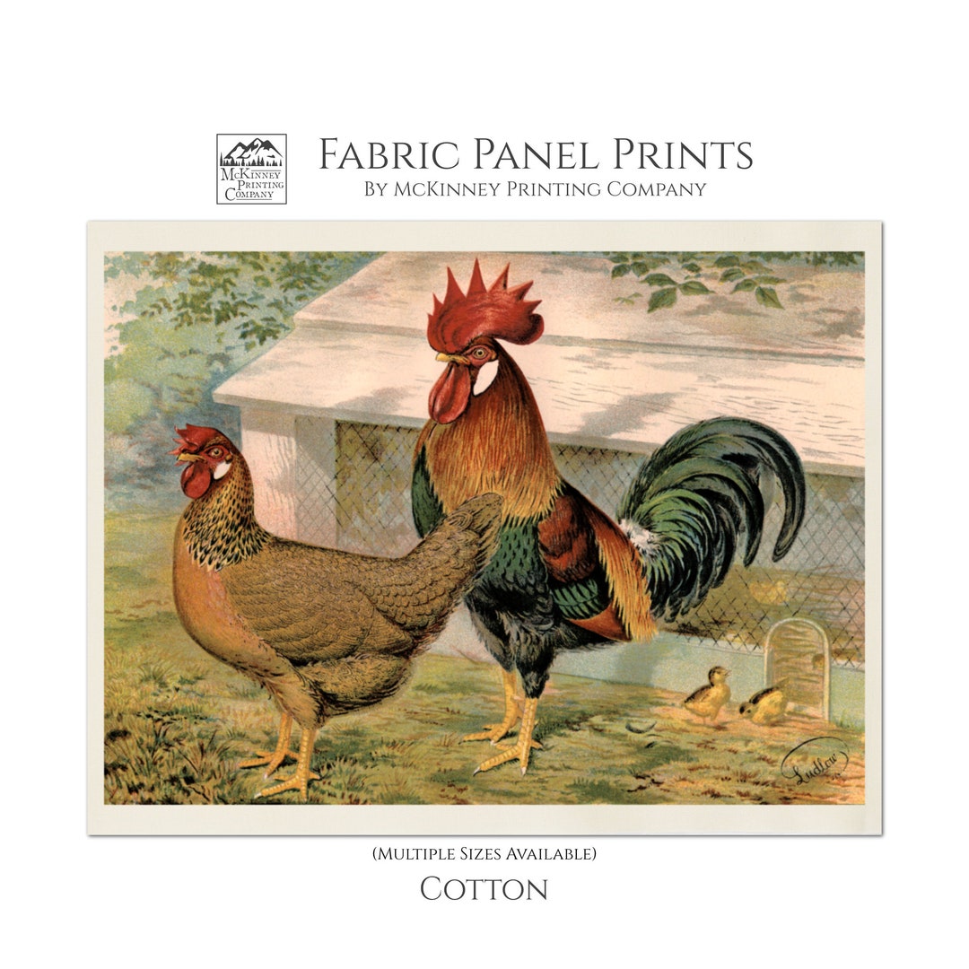 Rooster Fabric, Farm Fabric Panel, Chicken Fabric, Rooster, Large Print ...