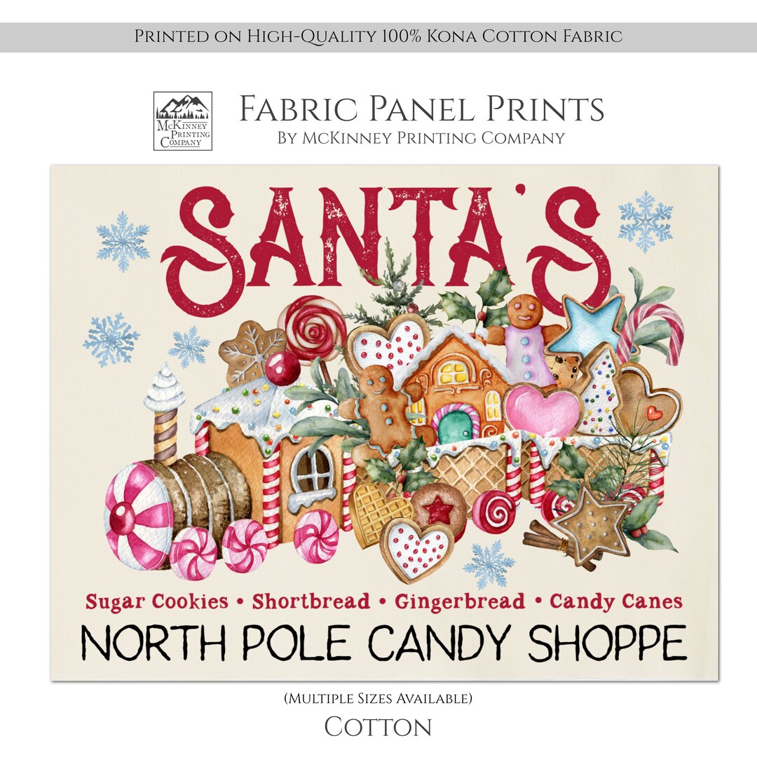 Christmas Fabric Panel, Santa's Candy Shop, Xmas, Decor, Large Print ...
