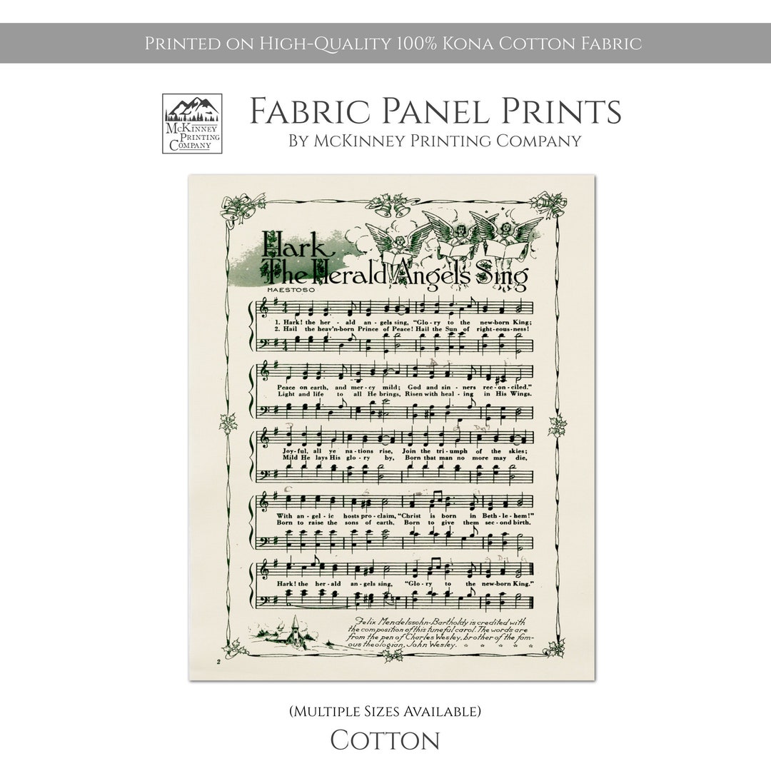 Christmas Fabric Panels, Small Print Fabric, Hark the Herald, Christmas ...