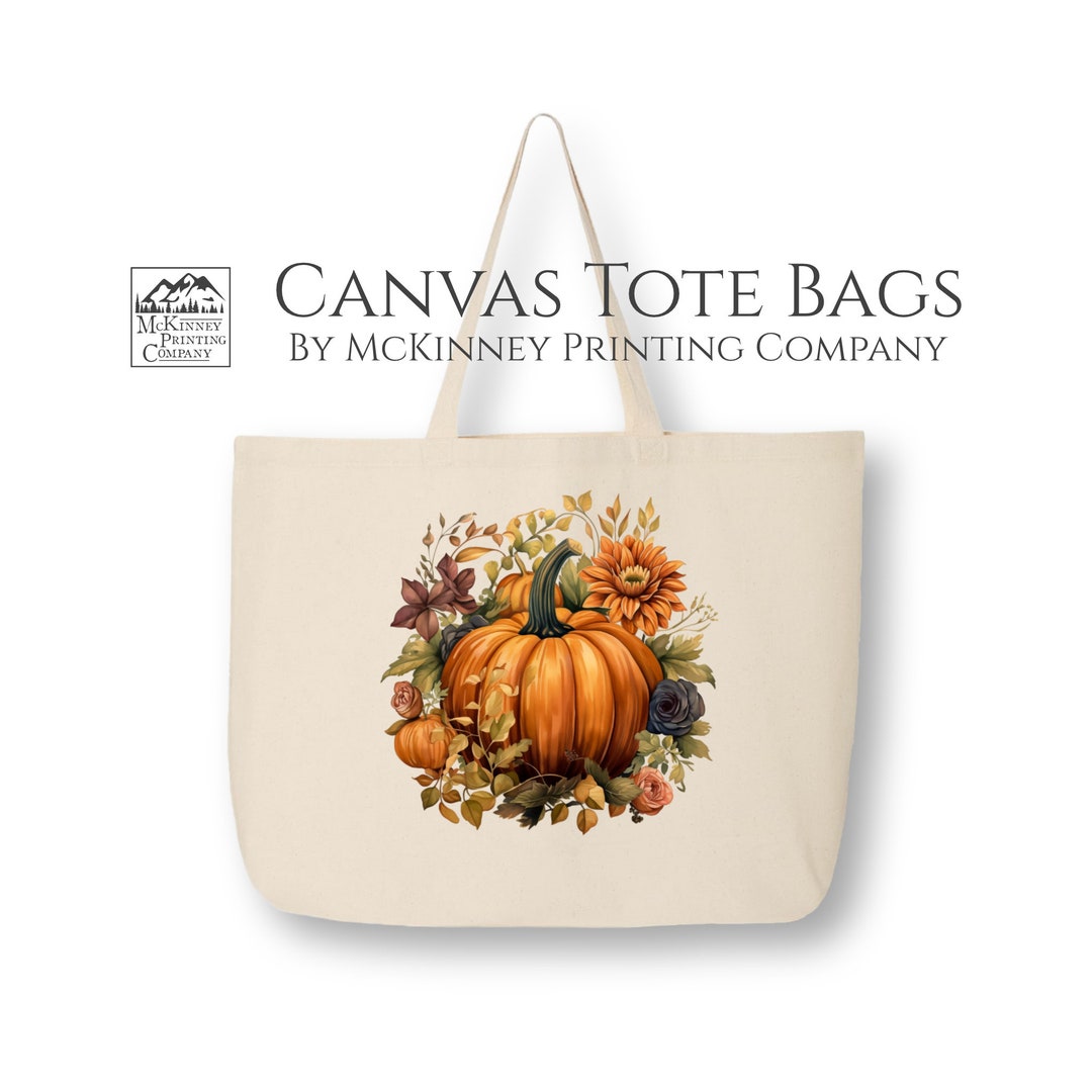 Fall Tote Bag Pumpkin Cute Canvas Tote Bag Large Canvas - Etsy