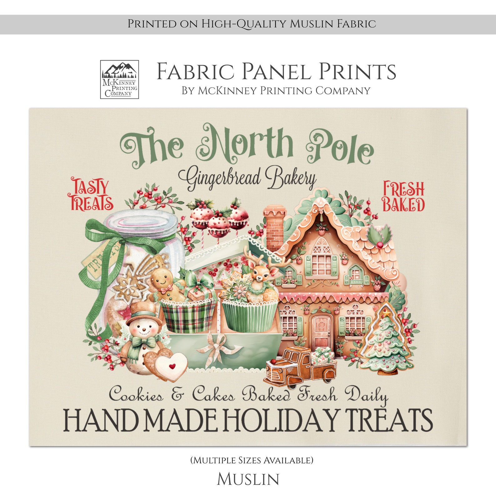 Christmas Panel Fabric, Gingerbread, Xmas, Farm, Bakery, Large Print ...