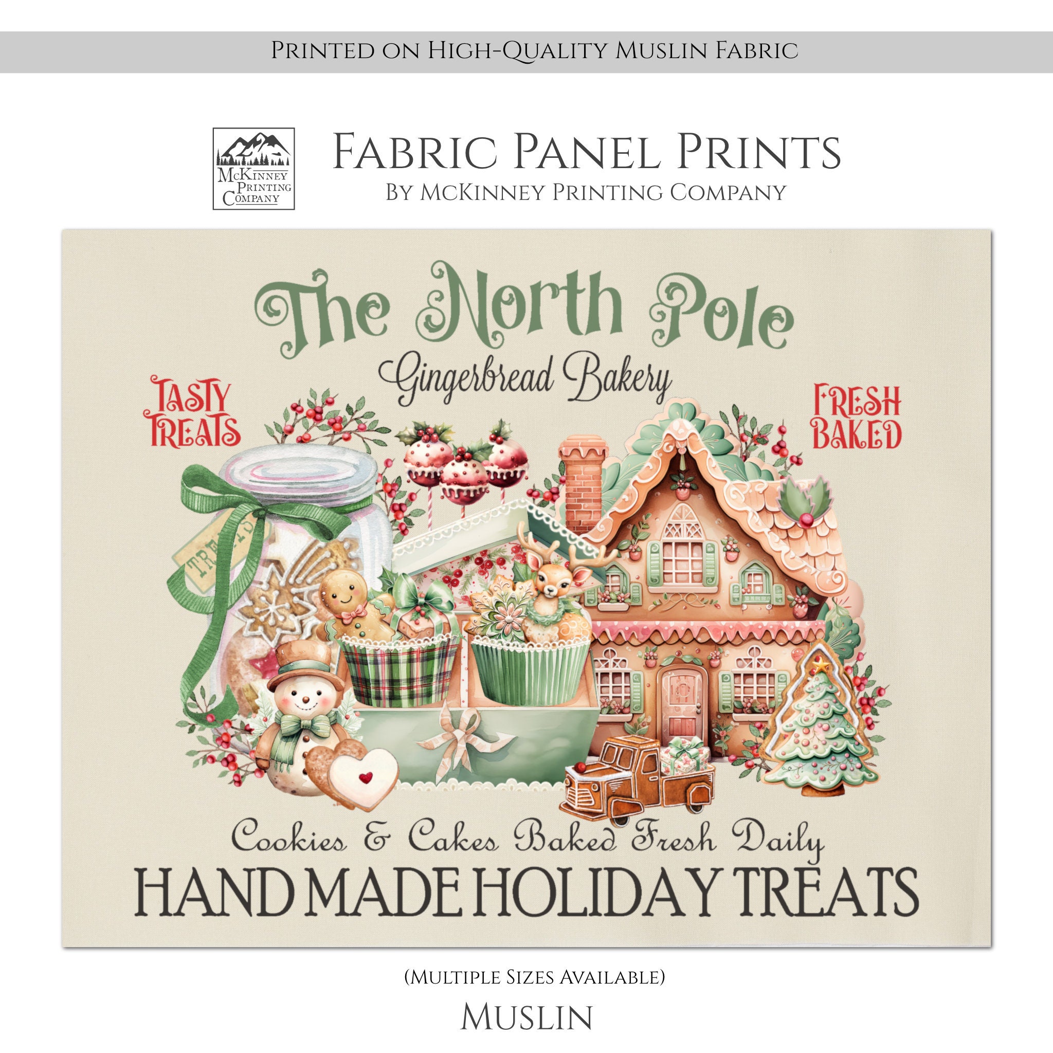 Christmas Panel Fabric, Gingerbread, Xmas, Farm, Bakery, Large Print ...