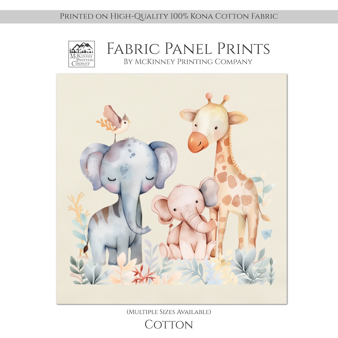 Elephant Fabric, Elephant Fabric Panel, Baby, Giraffe, Art, Large Print ...
