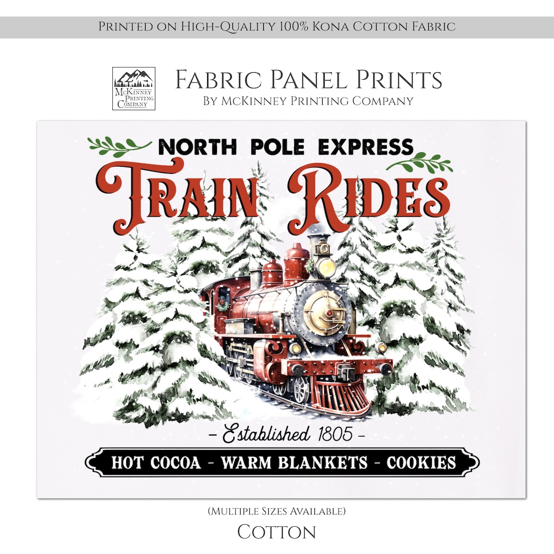 Christmas Panel Fabric, Train Fabric, Sewing, Large Print Fabric, Block ...