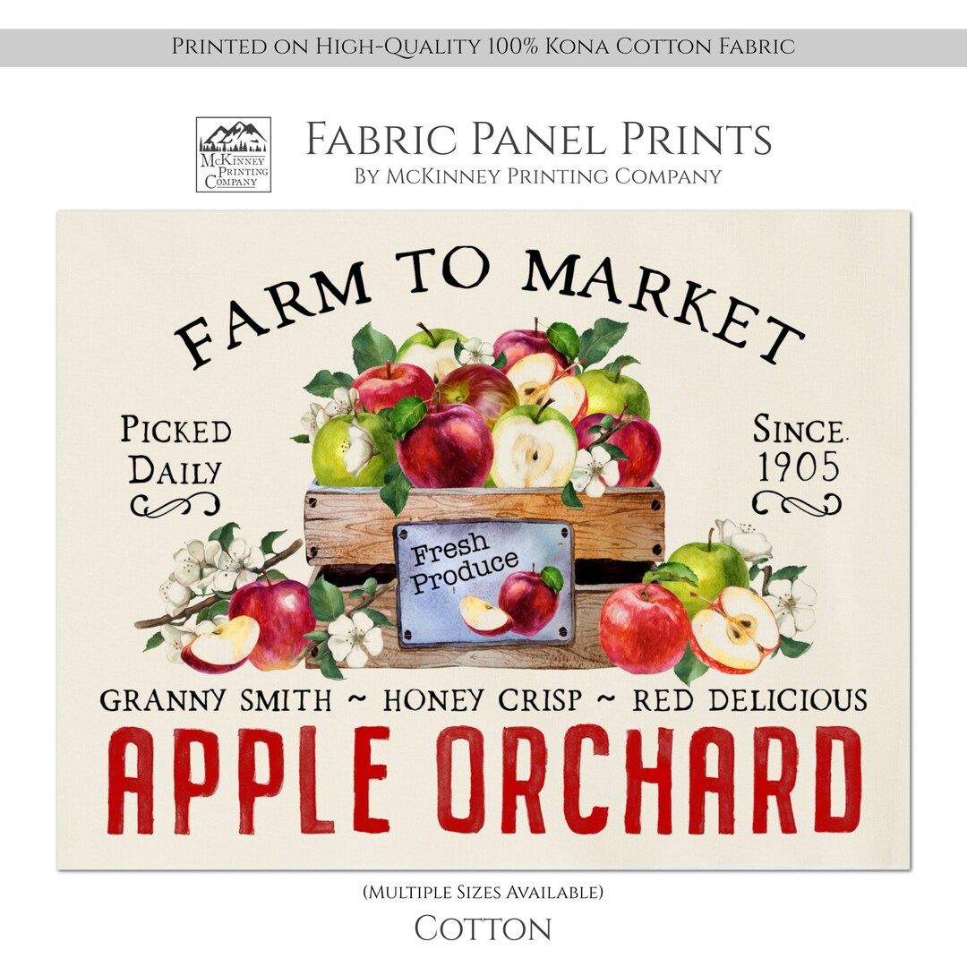 Fruit Fabric, Apple Fabric, Farm, Decor, Cotton, Wall Art, Sewing ...