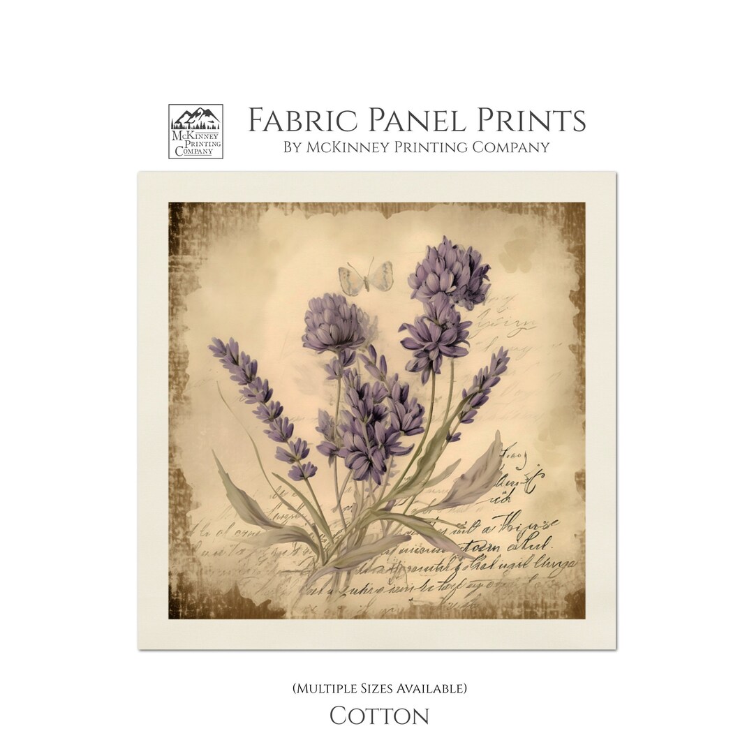 Lavender Plant, Fabric Panel, Shabby Chic Floral Fabric, Large Print ...