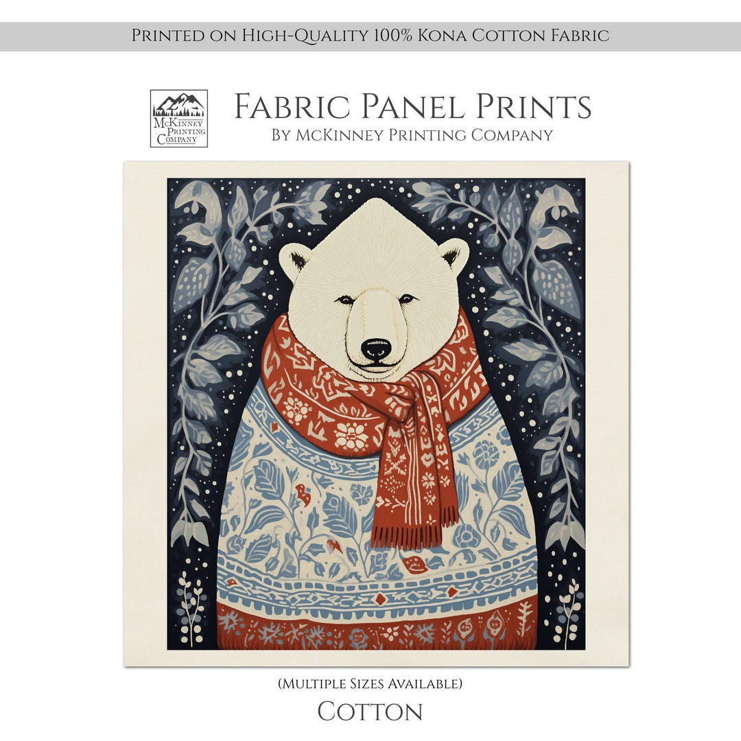 Polar Bear Fabric, Christmas Fabric Panel, Bear Fabric Panel, Sewing ...