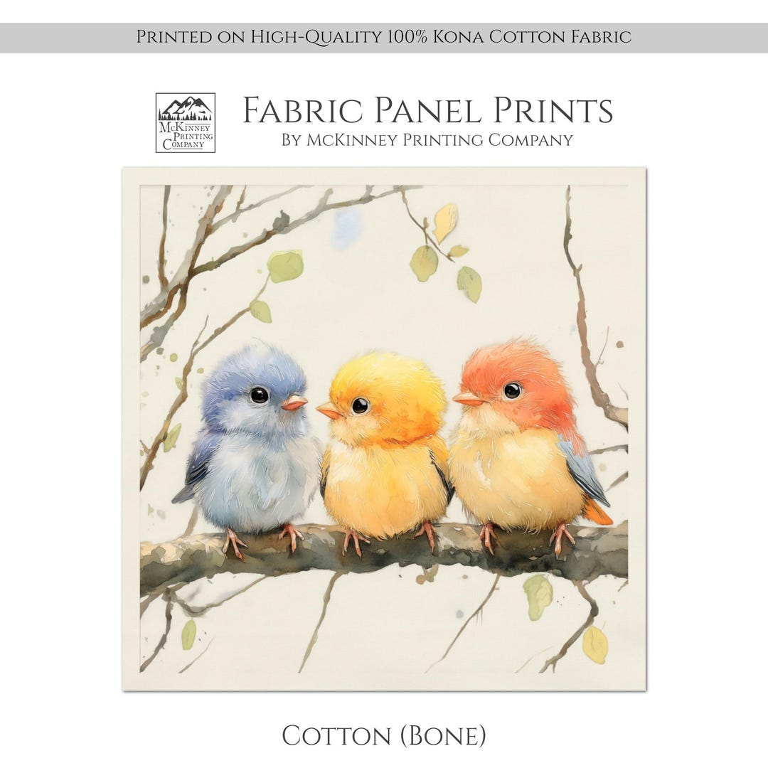 Bird Fabric Panel, Baby Fabric Panels, Woodland Animal, Watercolor ...