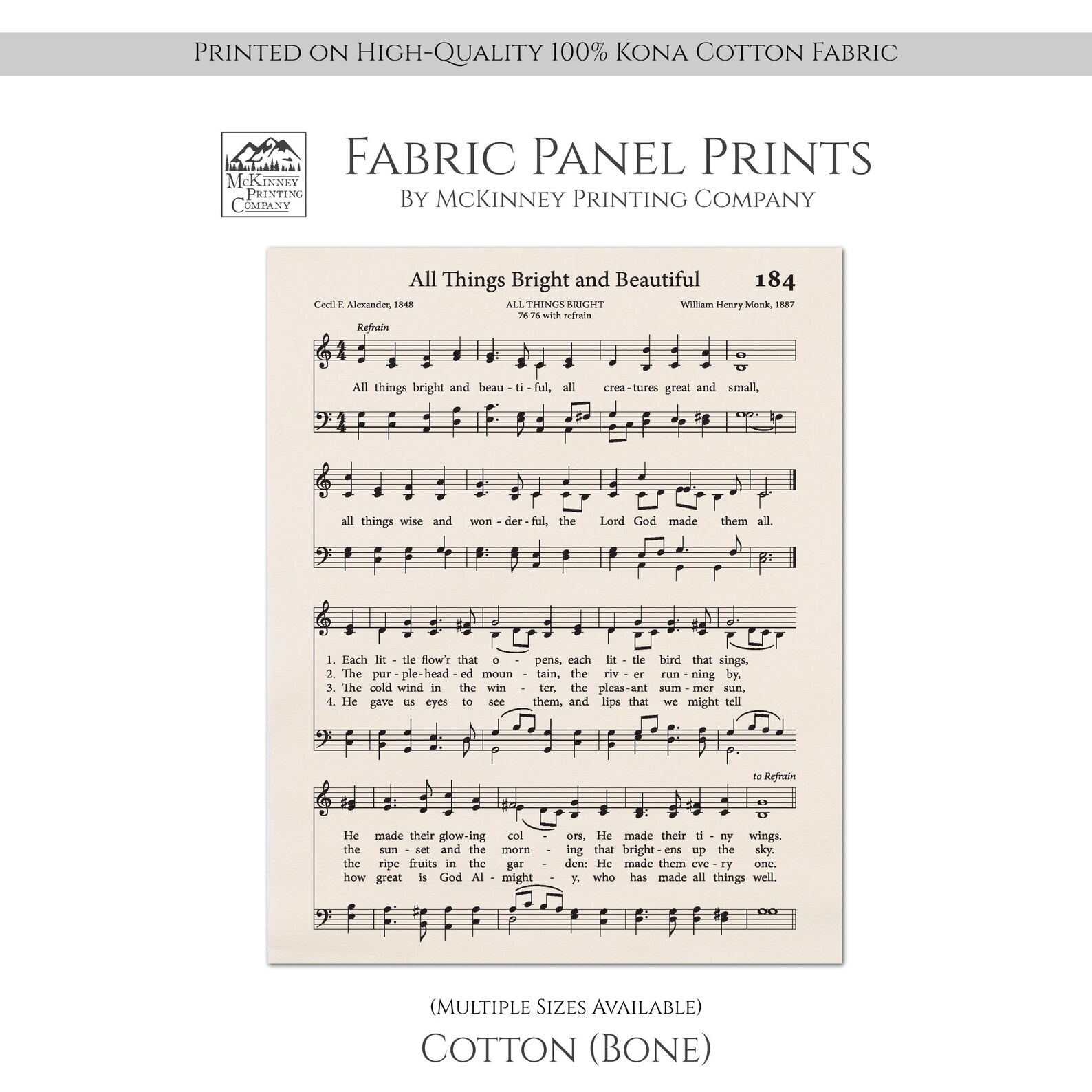 All Things Bright and Beautiful, Hymn Wall Art, Religious Fabric ...