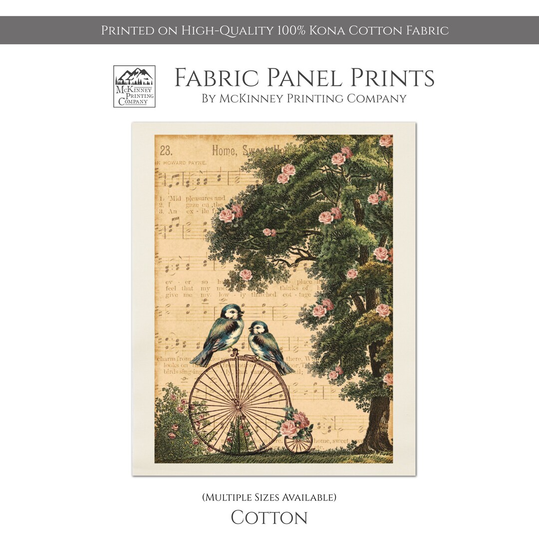 Bird Fabric Panel, Home Sweet Home, Shabby Chic, Large Print Fabric ...