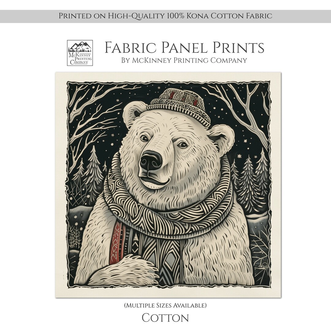 Polar Bear Fabric, Christmas Fabric Panel, Bear Fabric Panel, Sewing ...