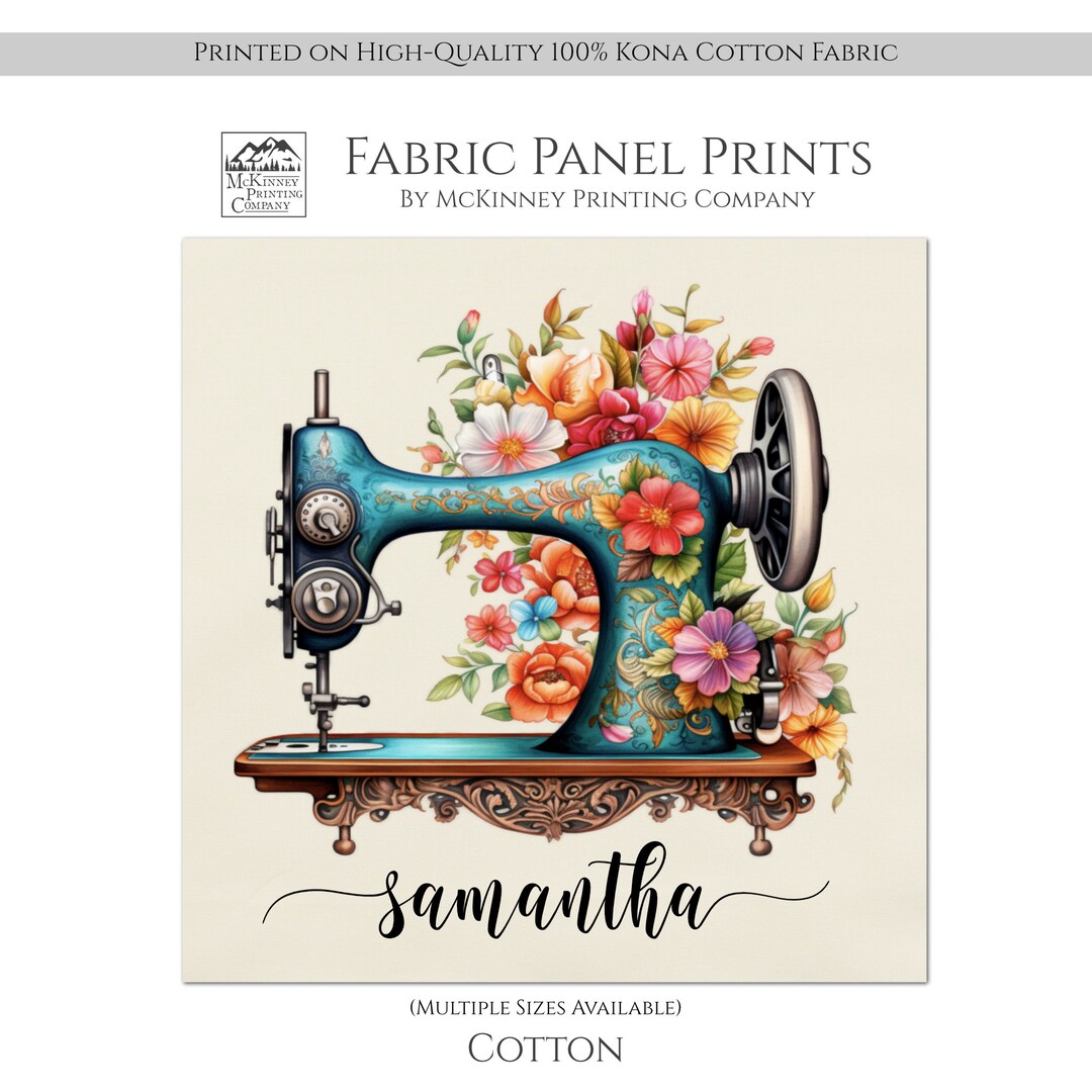 Singer Sewing Machine Fabric, Large Print Fabric, Panel, Block Print ...